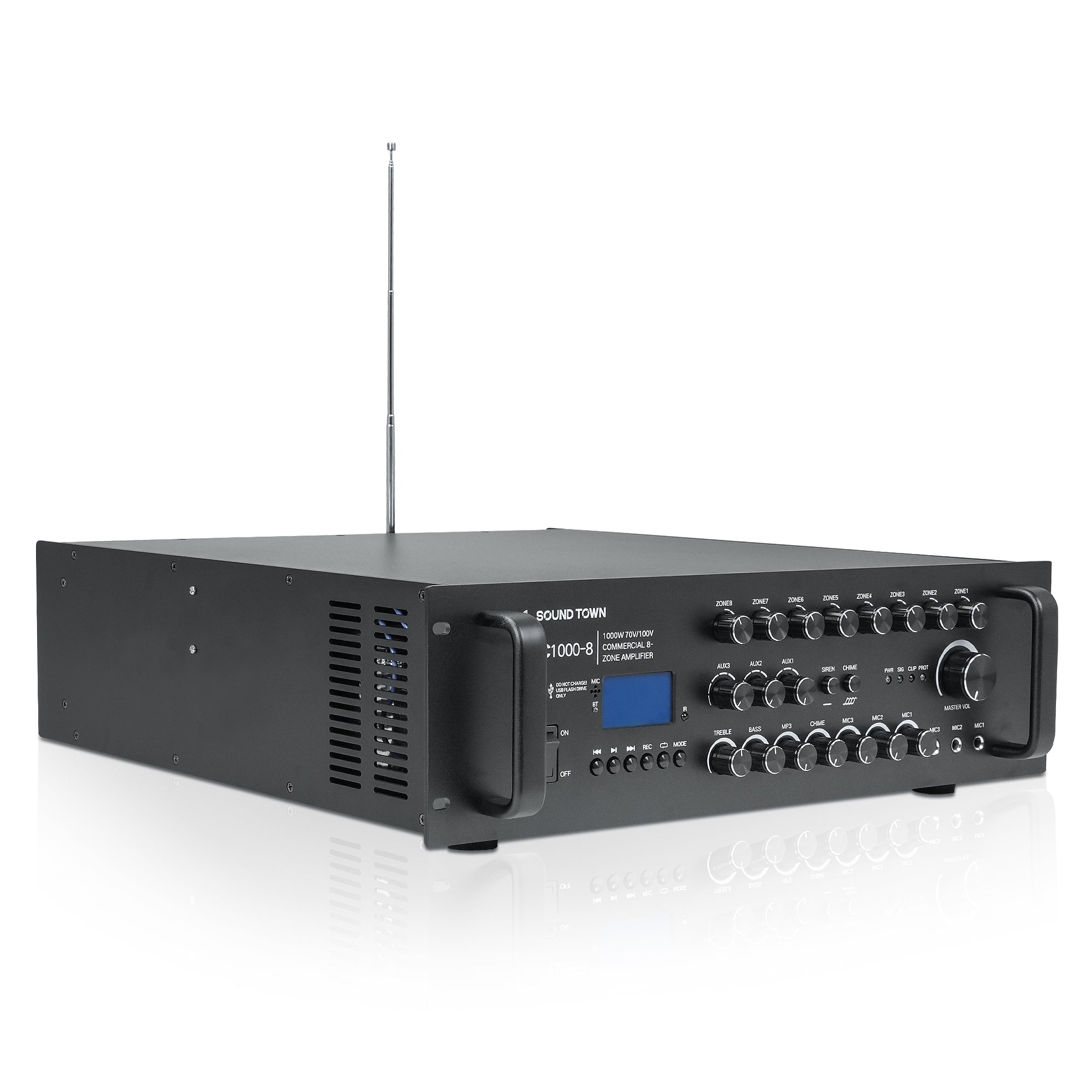 PAC1000-8 | 1000W 8-Zone 70V/100V Commercial Power Amplifier with Blue ...