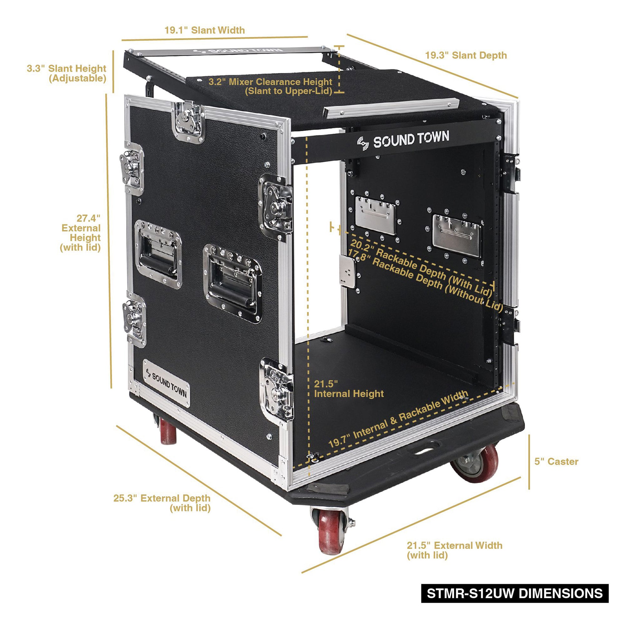 STMR-S12UW | 12U PA/DJ Rack Road Flight Case w/ 11U Slant Mixer Top ...